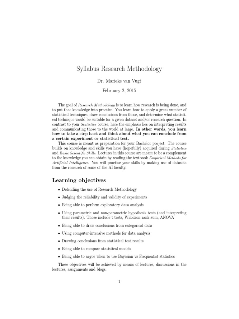 Syllabus Research Methodology: Learning Objectives | PDF | Statistical ...
