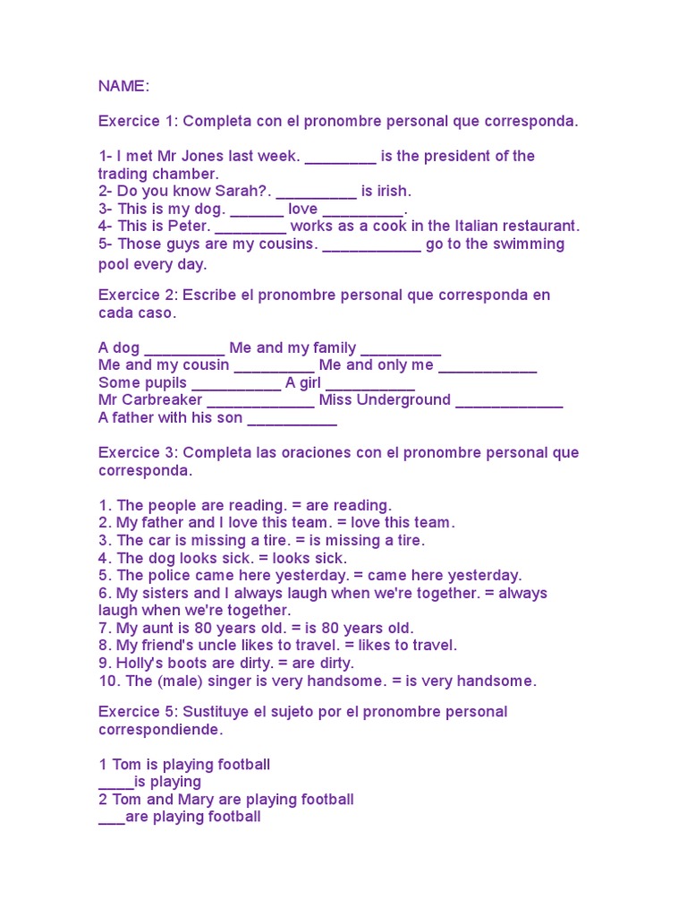 Spanish personal pronoun exercises | PDF
