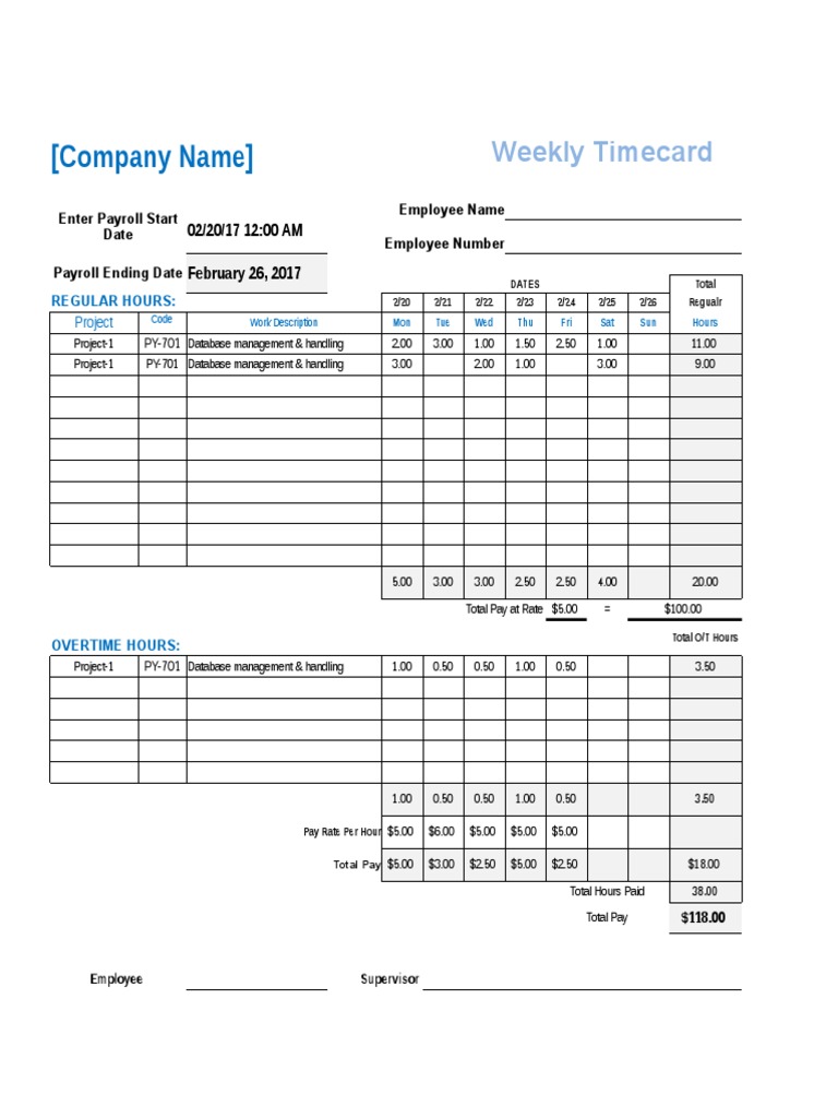 Weekly Timecard Template | PDF