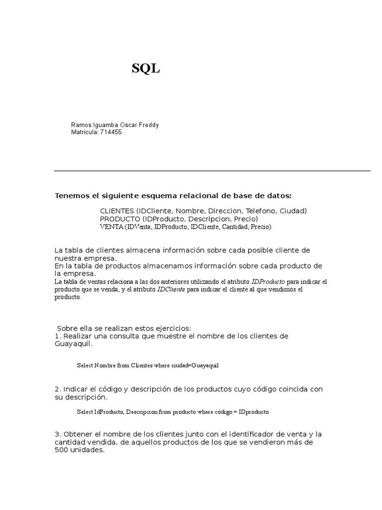 EjerciciosAlgebraRelacional SQL | PDF | Tabla (base de datos) | SQL