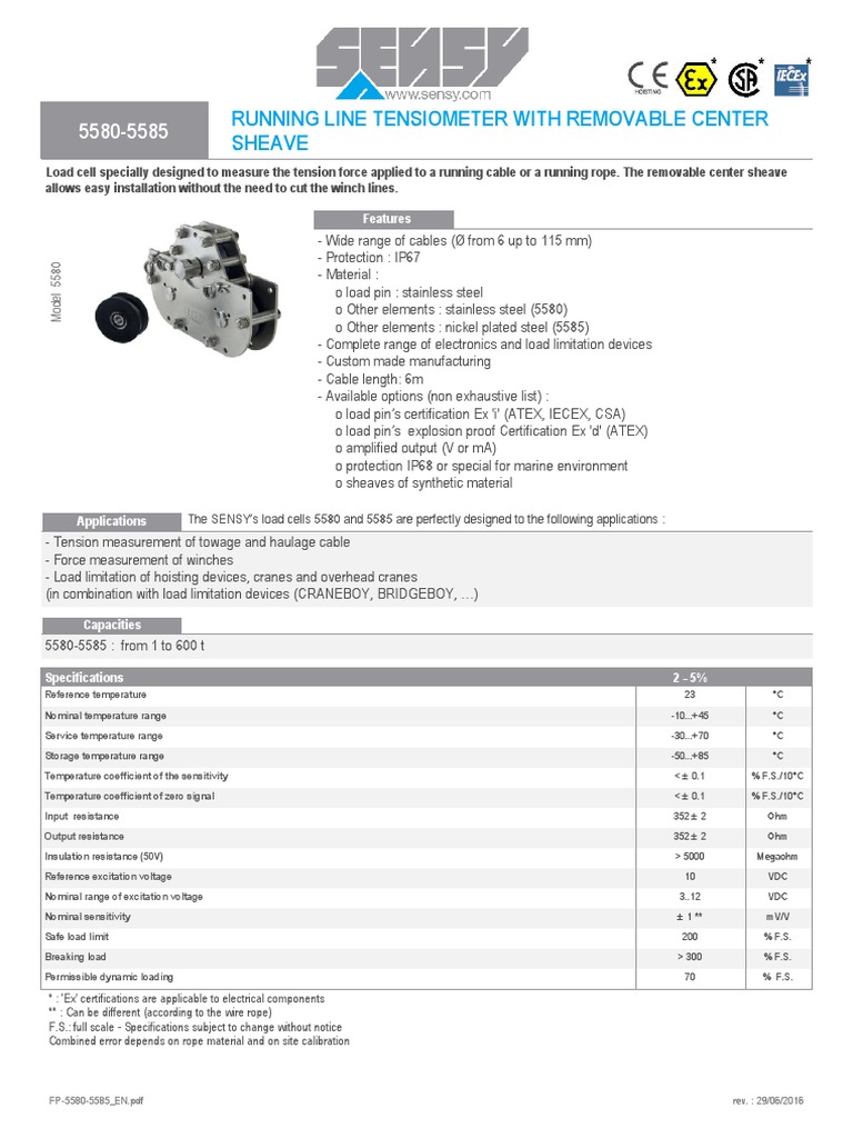Line Tensiometer Sensy FP-5580-5585 - EN | PDF | Cable | Crane (Machine)