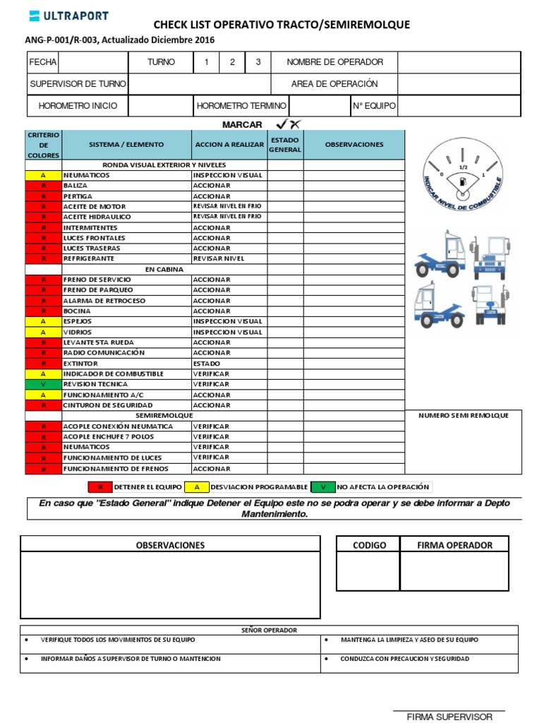 Ang-p-001-R-002 Check List Operativo Tracto Semirremolque v2 | PDF ...