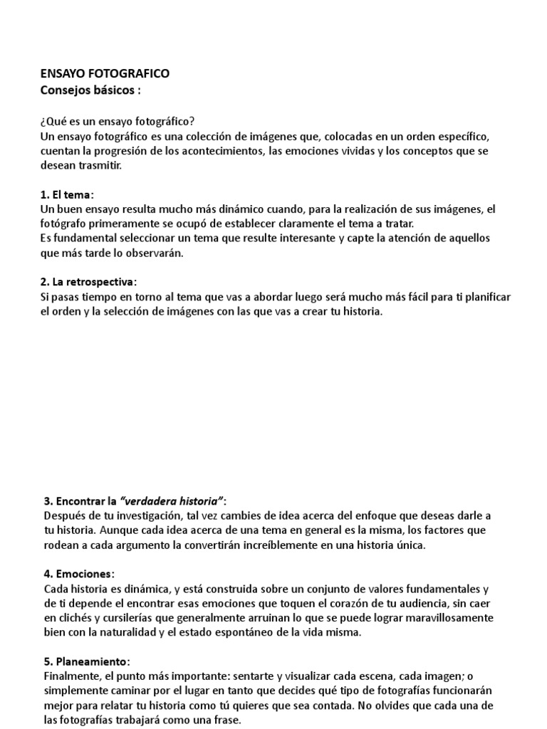 Guía para Crear Ensayos Fotográficos | PDF | Teoría | Ensayos