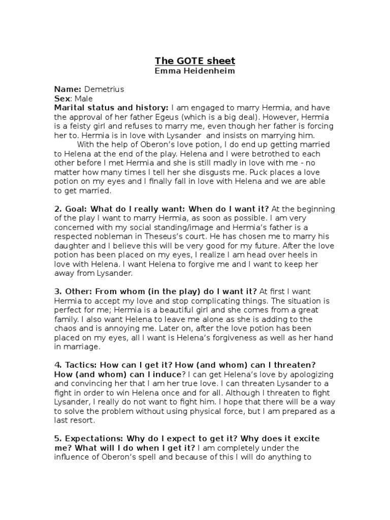 The GOTE Sheet 2 | PDF | A Midsummer Night's Dream | Leisure