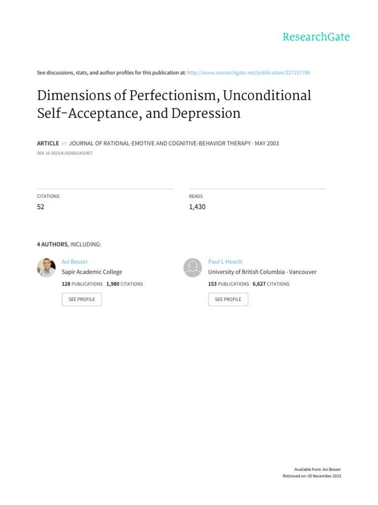 Dimensions of Perfectionism | PDF | Perfectionism (Psychology ...