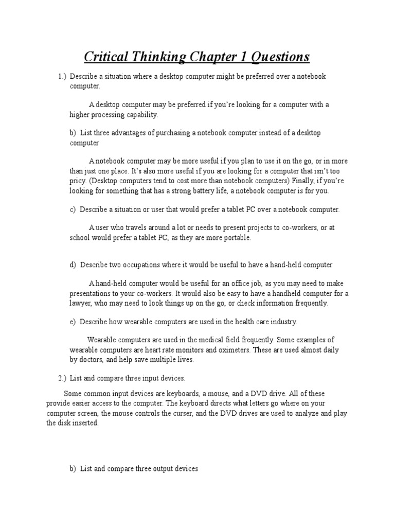 Critical Thinking Chapter 1 Questions | PDF | Network Topology ...