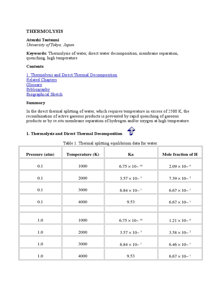 Thermolysis | PDF | Hydrogen | Water