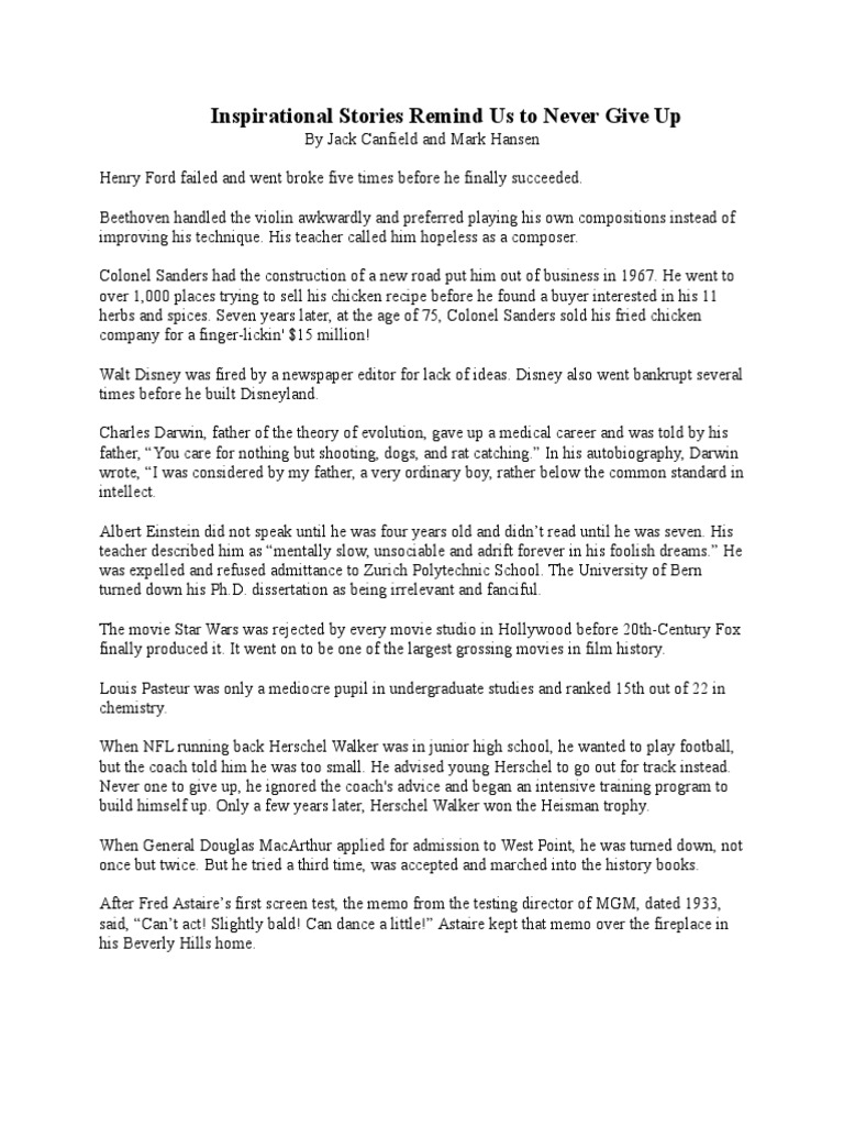 Inspirational Stories Never Give Up | PDF | Leisure