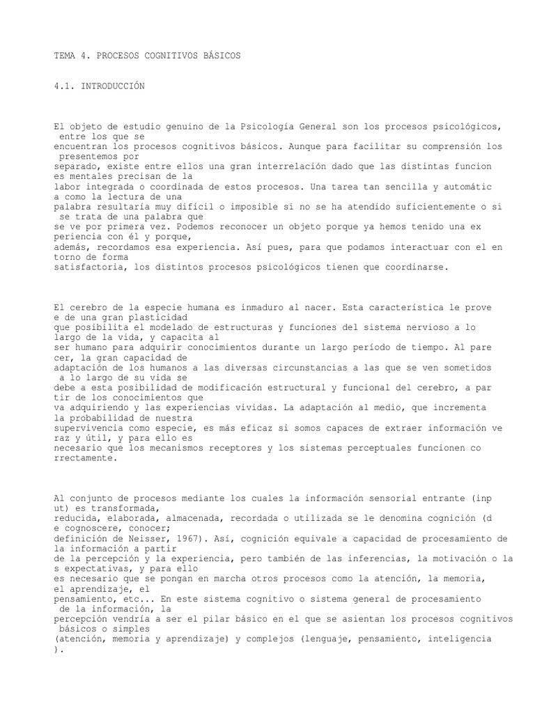 Tema 4. Procesos Cognitivos Basicos-5313 | PDF | Atención | Percepción