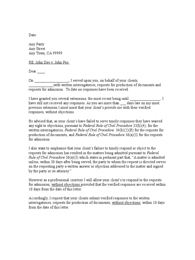 Sample Meet and Confer Letter For United States District Court | PDF ...