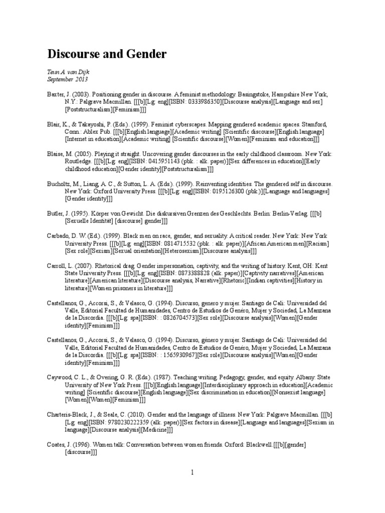 Discourse and Gender (Books) | PDF | Gender | Gender Studies