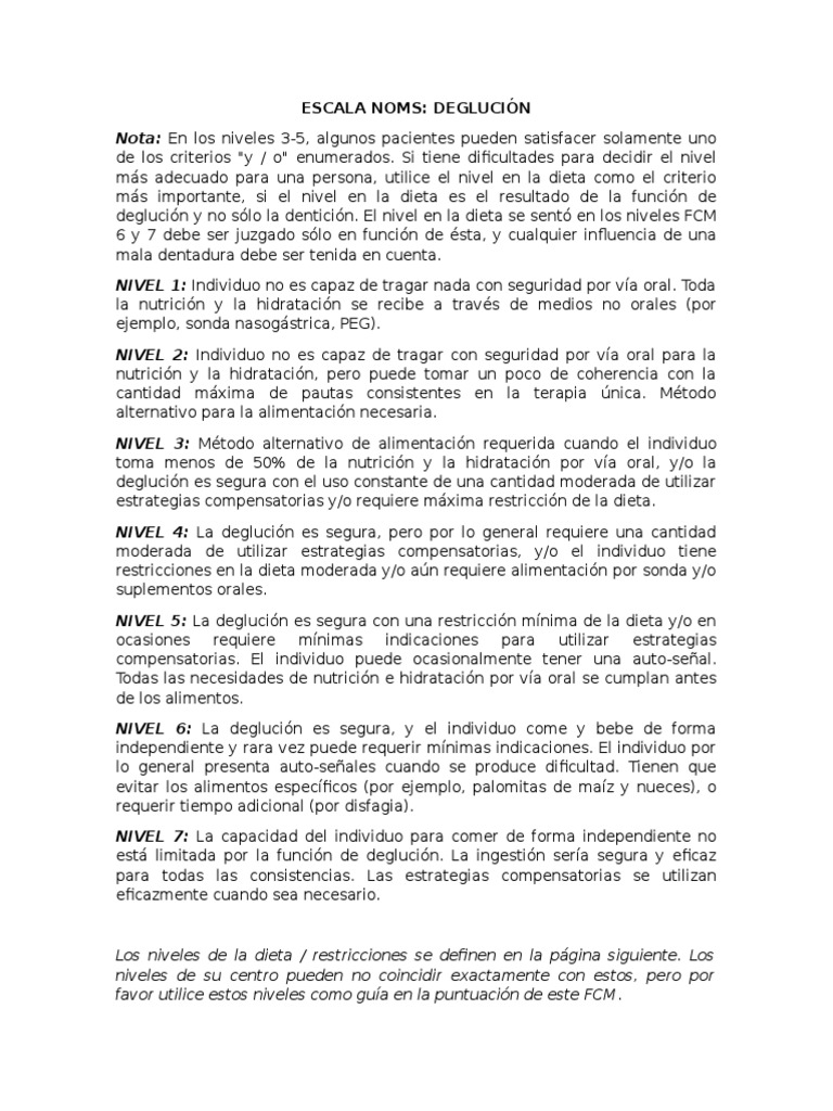 Escala Noms Deglución | PDF | Dieta | Alimentos