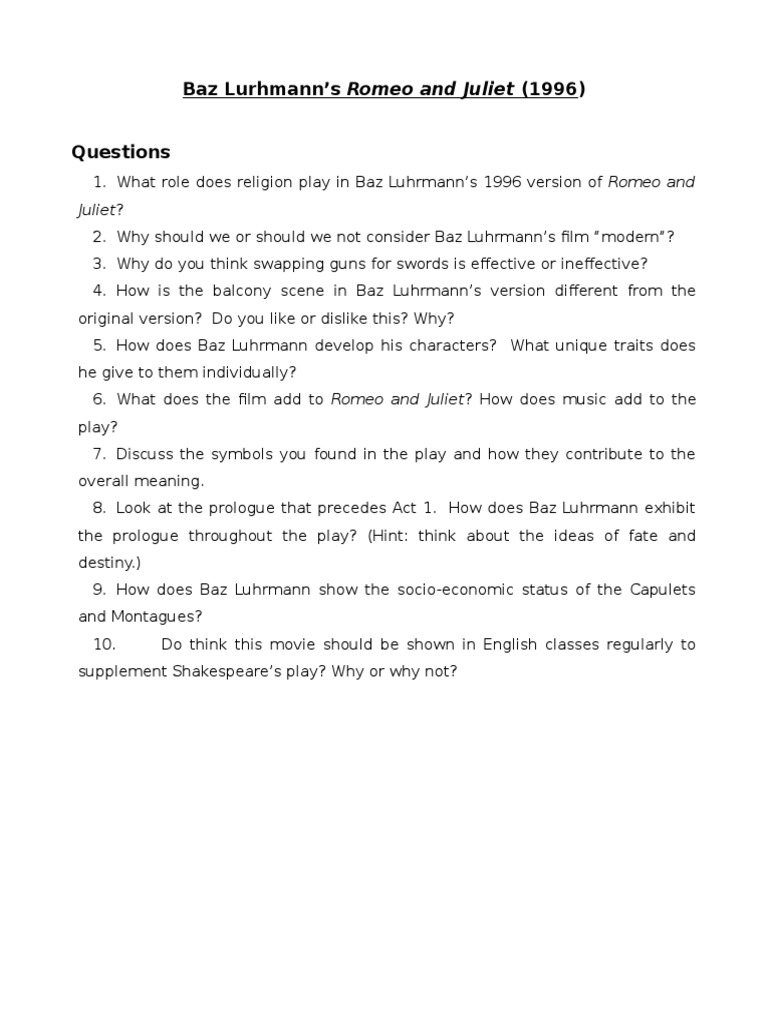 Baz Luhrmann's Modern Romeo and Juliet Analysis | PDF | Art