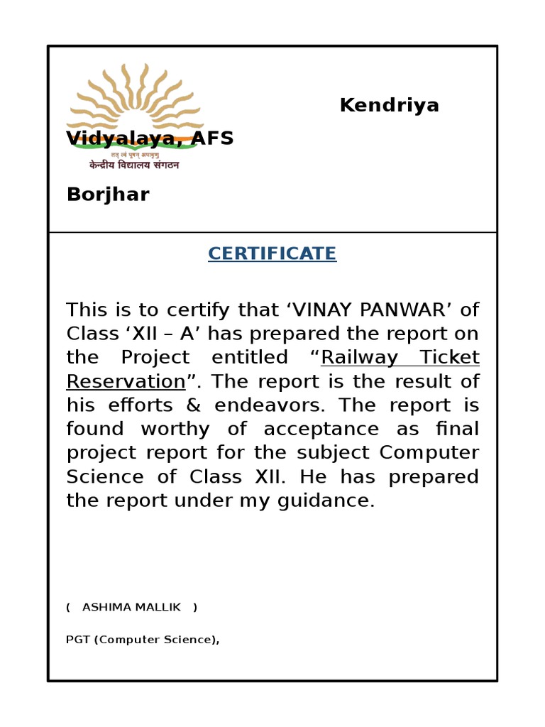 Certificate for Vinay Panwar's Project | PDF | Career & Growth