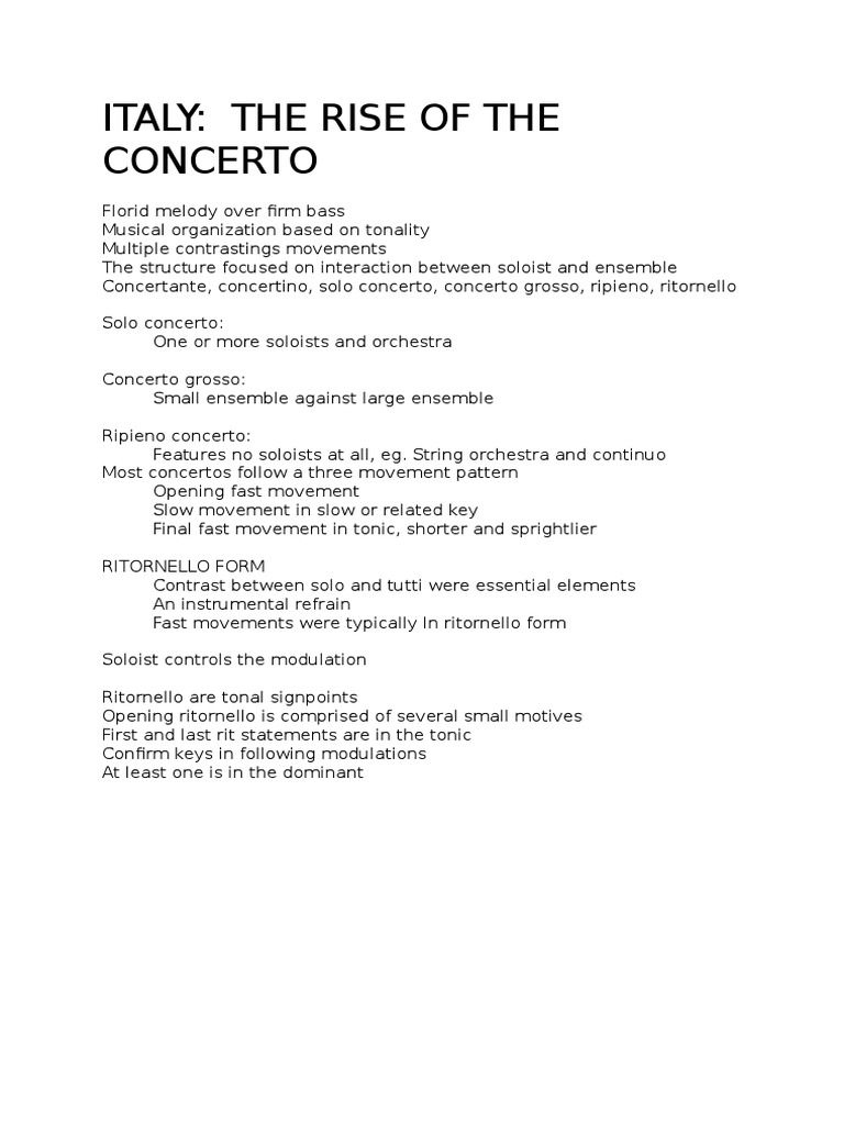 The Evolution of the Concerto in Italy | PDF