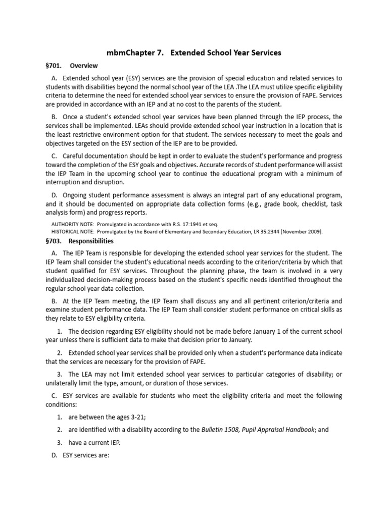 Extended School Year Program (ESY) | PDF | Individualized Education ...