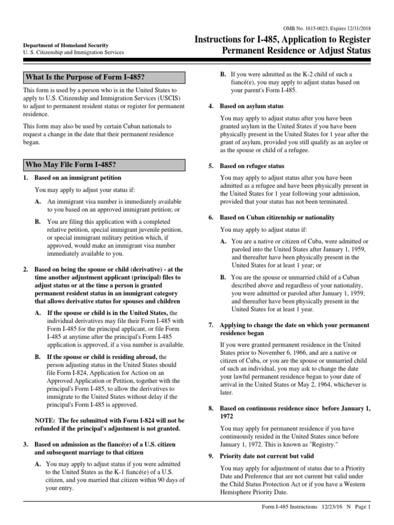 Instructions For I-485, Application To Register Permanent Residence or ...