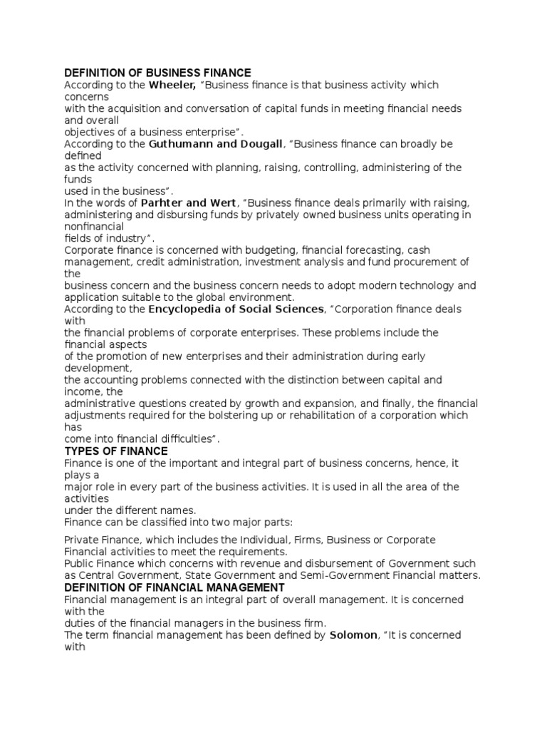 Definition of Business Finance | PDF | Business | Finance (General)