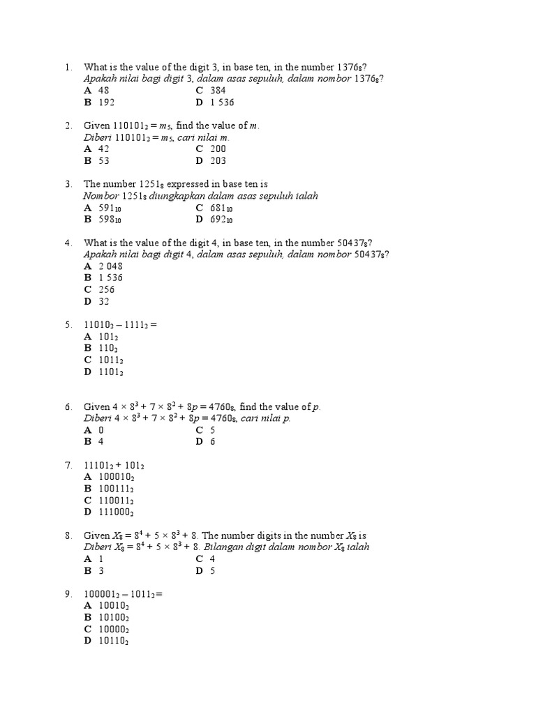 Soalan dan Latihan Asas Nombor | PDF
