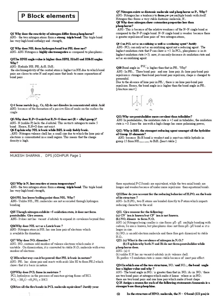 8 P Block Full | PDF | Chlorine | Chemical Bond