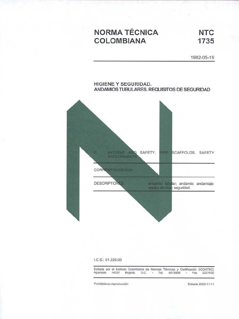 Norma NTC 1735 (Andamios Tubulares) PDF | PDF