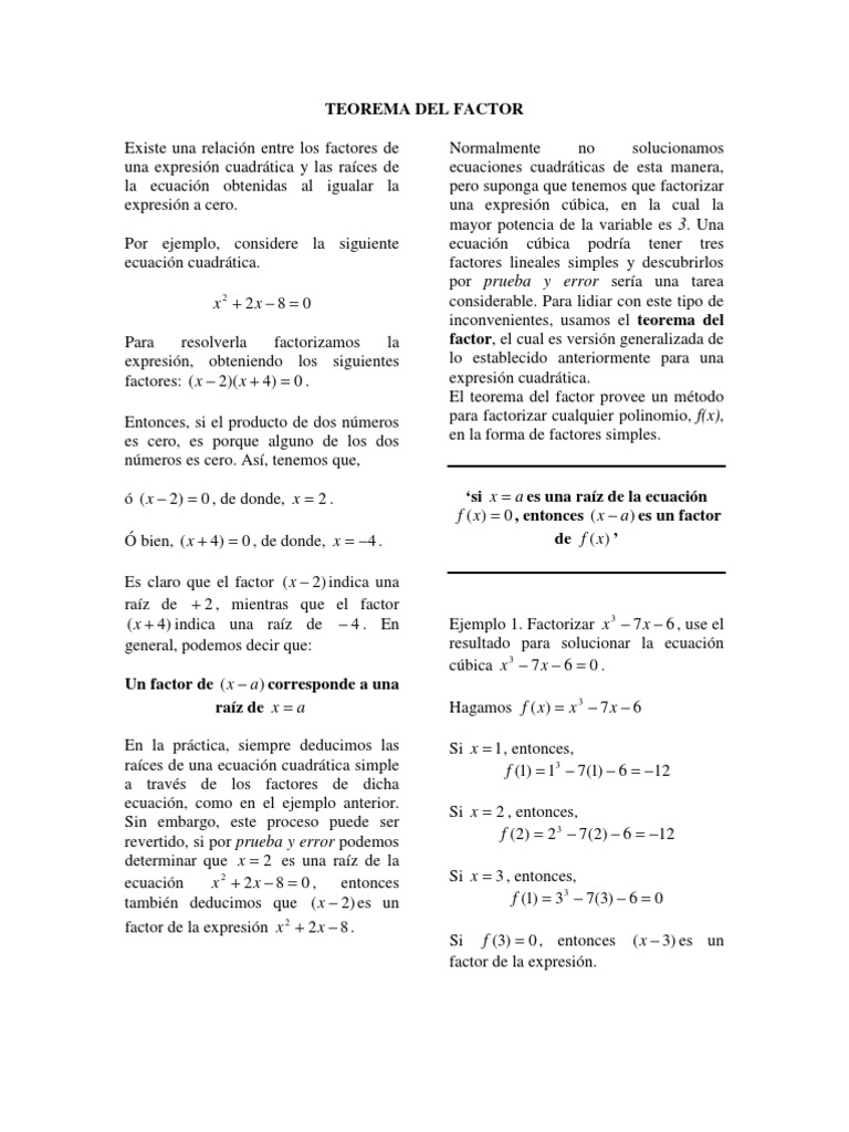 Teorema Del Factor | PDF | Factorización | Números