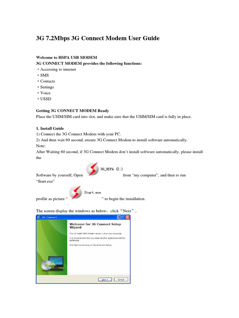 3g 7 2mbps 3g Connect Modem User Guide Welcome To Hspa Usb Modem 3g