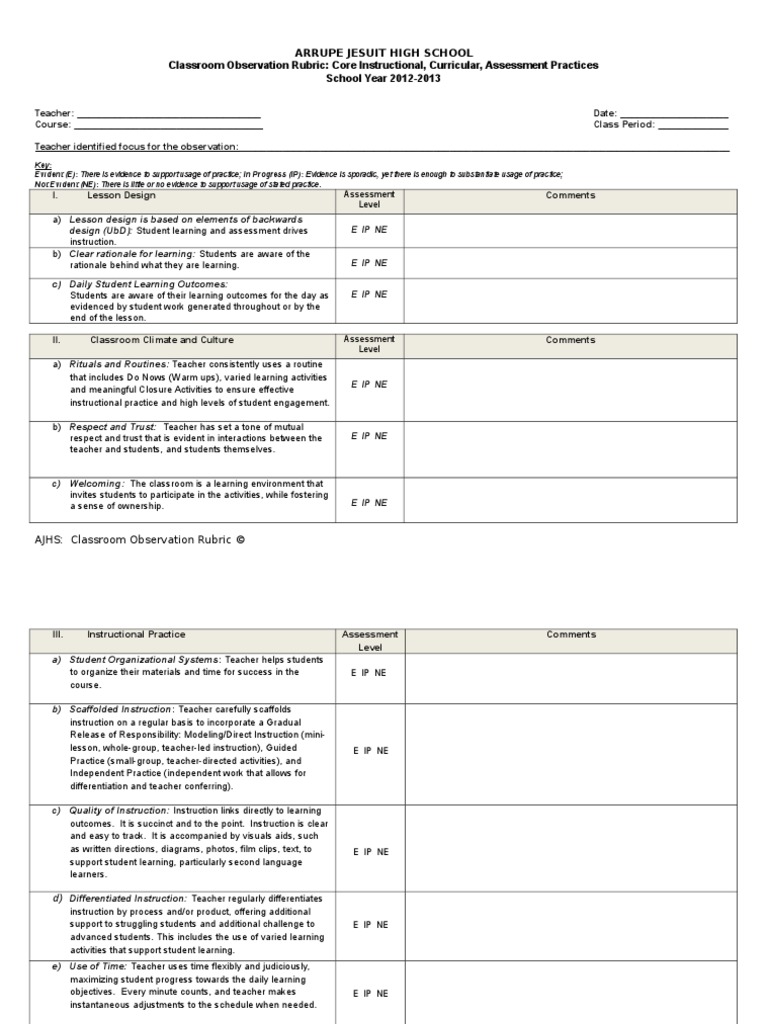228 - Classroom Observation Rubric | PDF | Educational Assessment ...