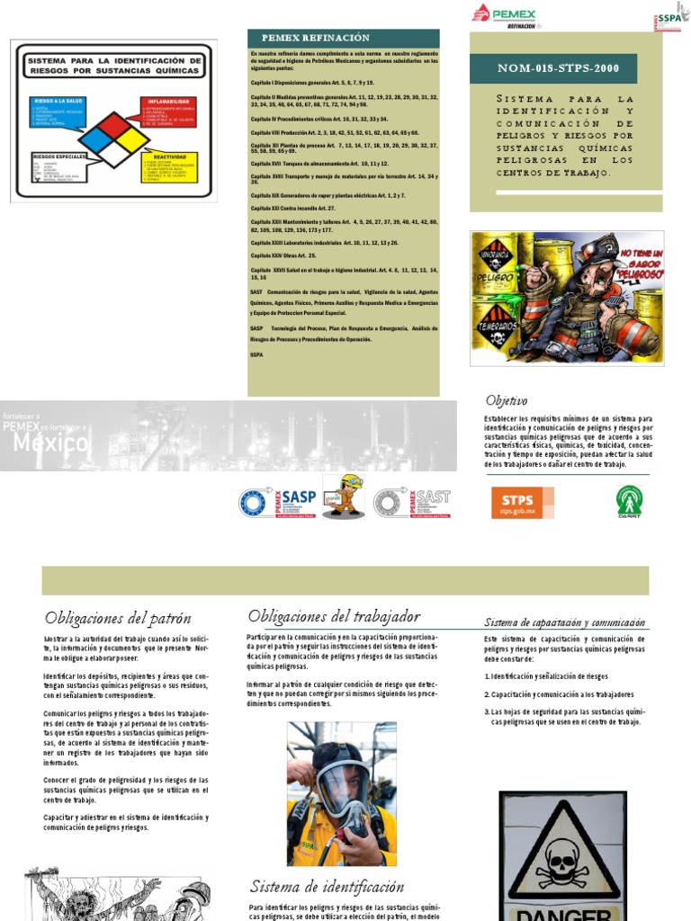 Triptico Nom 018 Stps | Seguridad y salud ocupacional | Bienestar Triptico Nom 018 Stps | Seguridad y salud ocupacional | Bienestar