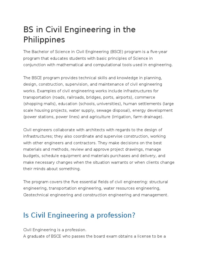 BS in Civil Engineering in the Philippines | Civil Engineering | Engineer