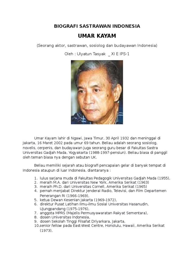 Biografi Sastrawan Indonesia | PDF