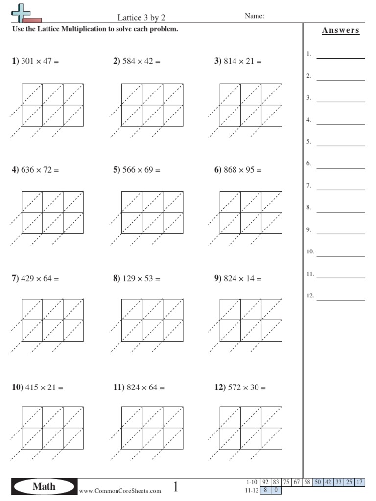 Lattice 3 by 2: Use The Lattice Multiplication To Solve Each Problem ...