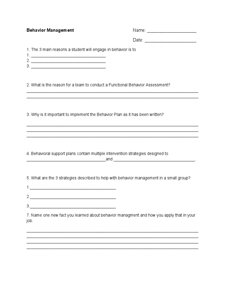 Behavior Managment Quiz | PDF | Business