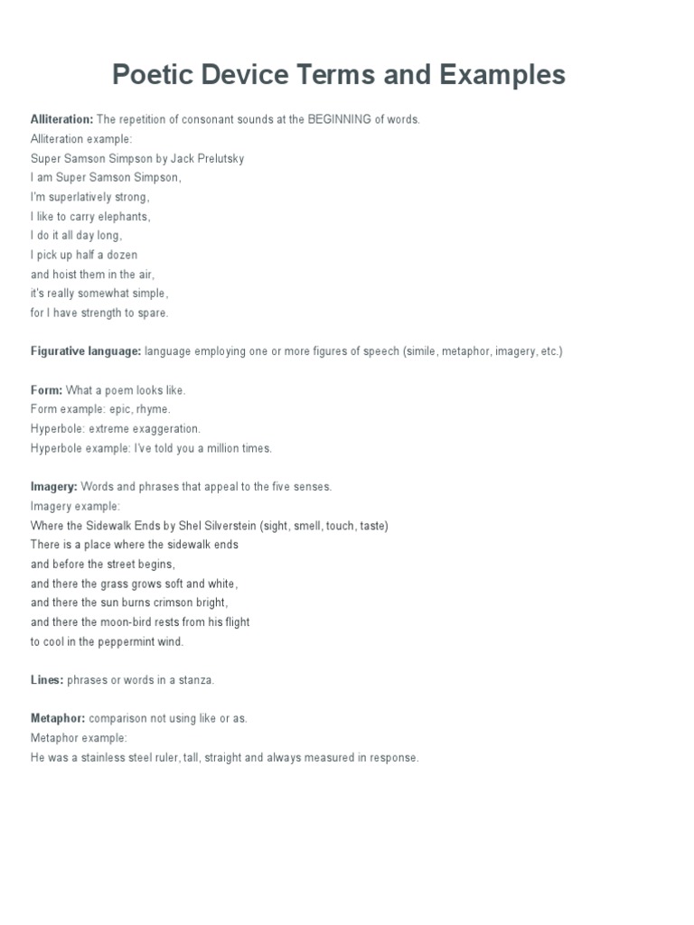 Poetic Device Terms and Examples | PDF | Metaphor | Poetry