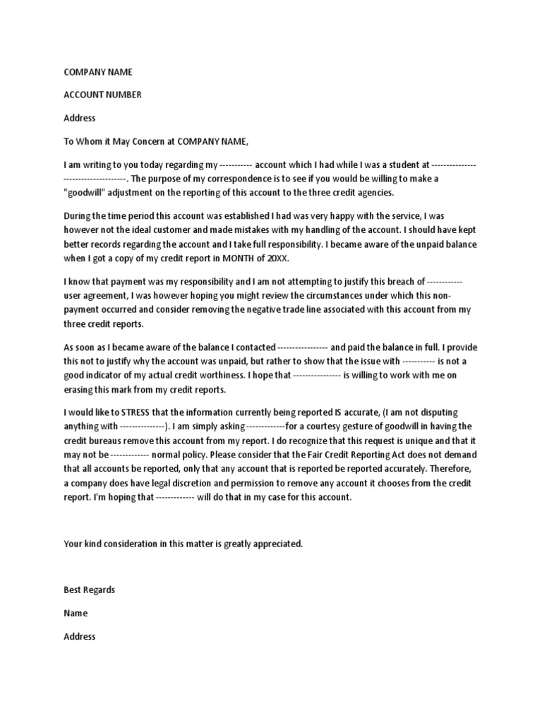 Sample Goodwill Letter 3 | PDF | Credit History | Business