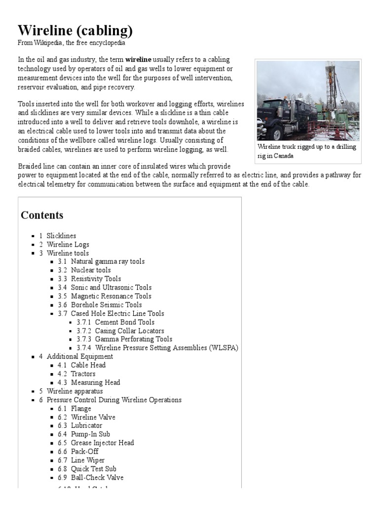 Wireline (Cabling) - Wikipedia | PDF | Chemistry | Energy And Resource