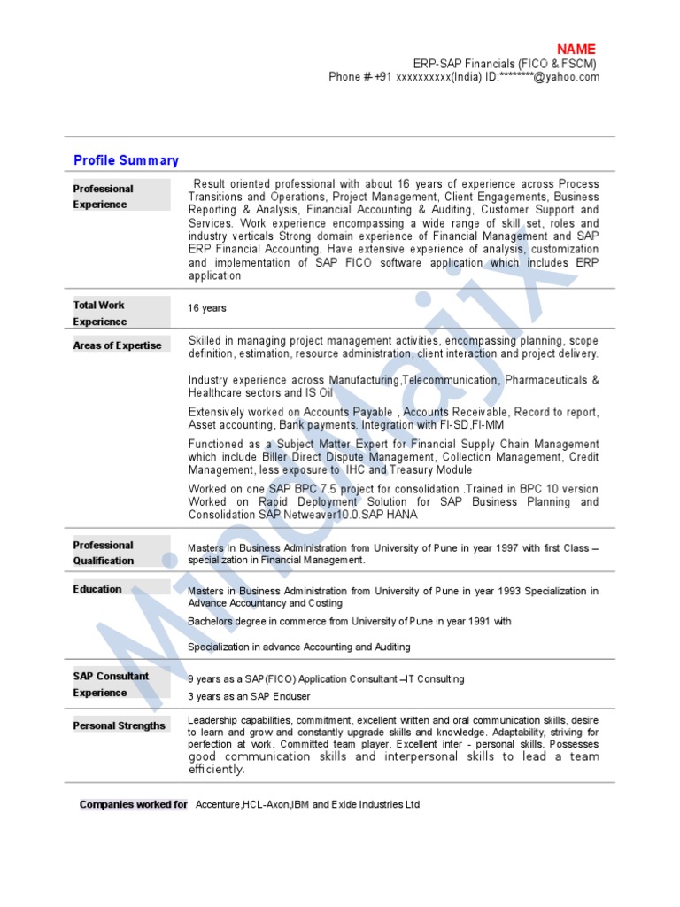 SAP FSCM Sample Resume 3 | PDF | Sap Se | Enterprise Resource Planning