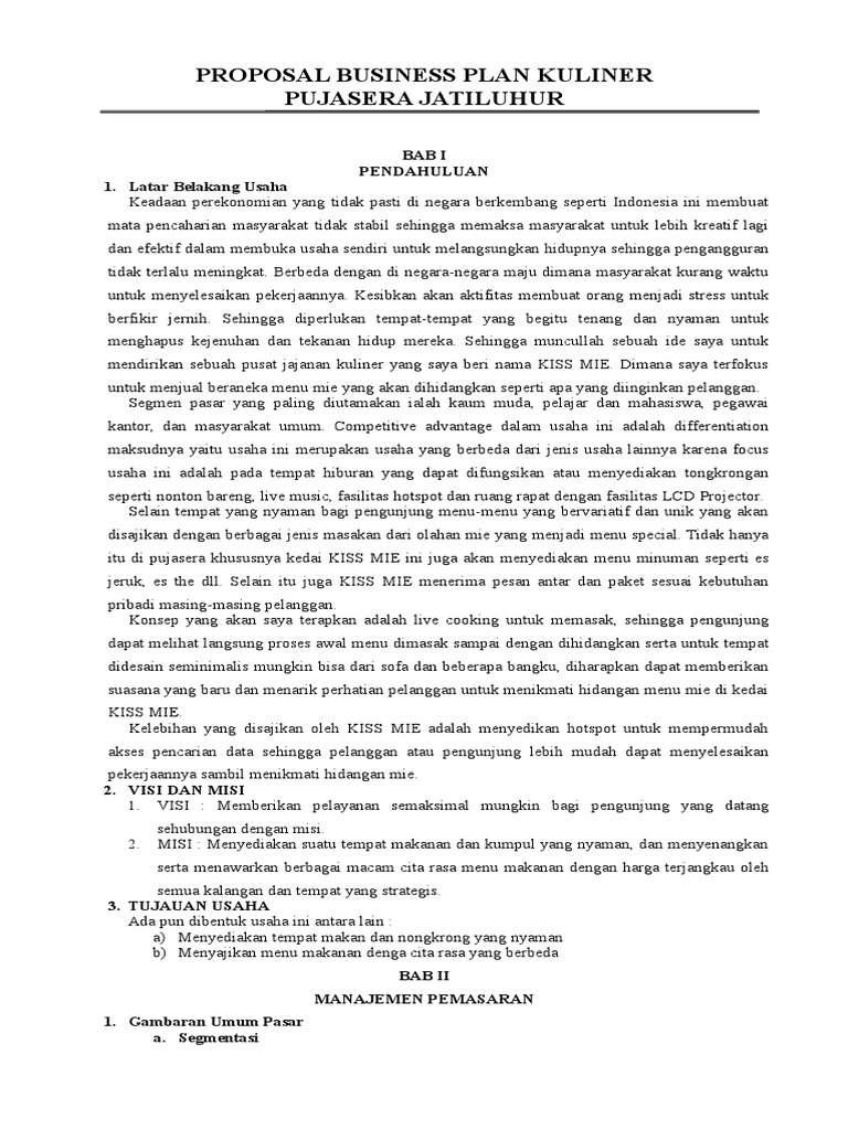 Proposal Business Plan Kuliner | PDF