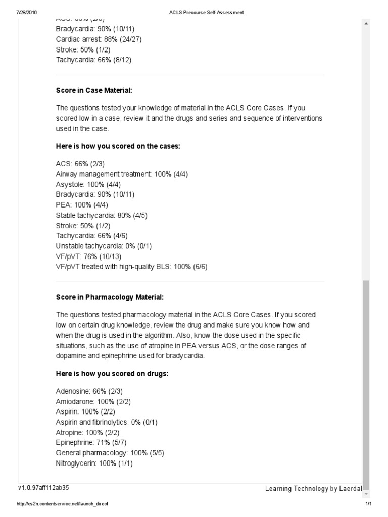ACLS Precourse Self-Assessment Results | PDF