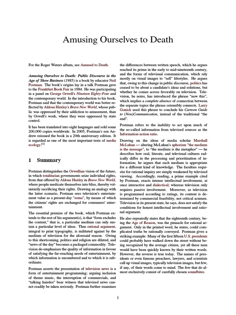 Amusing Ourselves To Death - Quotes and Wiki-14 | PDF | Capitalism ...