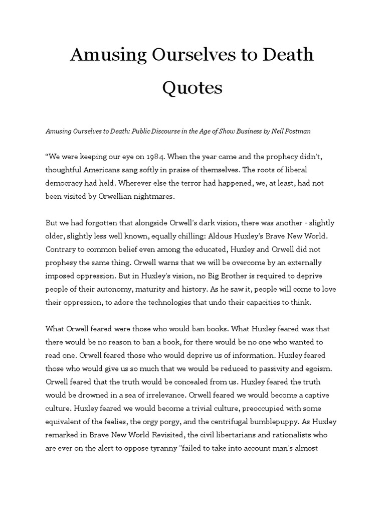 Amusing Ourselves To Death Quotes-8 | PDF