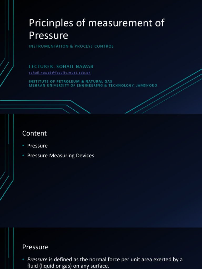 Pricinples of Measurement of Pressure | PDF | Pressure Measurement | Vacuum
