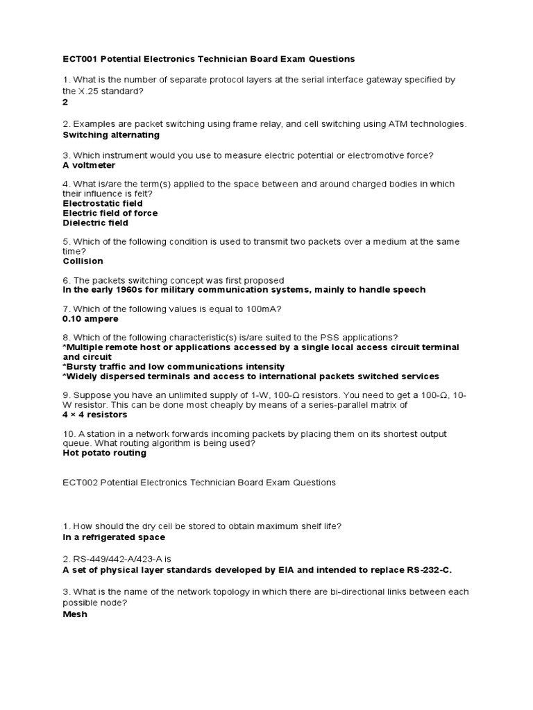 ECT001 Potential Electronics Technician Board Exam Questions | PDF ...