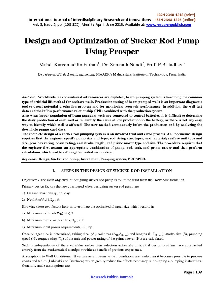Sucker Rod Pump Design and Optimization | PDF | Pump | Petroleum Reservoir