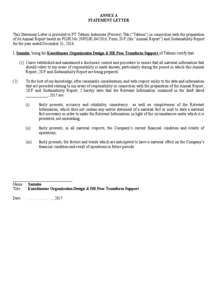 Annex A Statement Letter | PDF