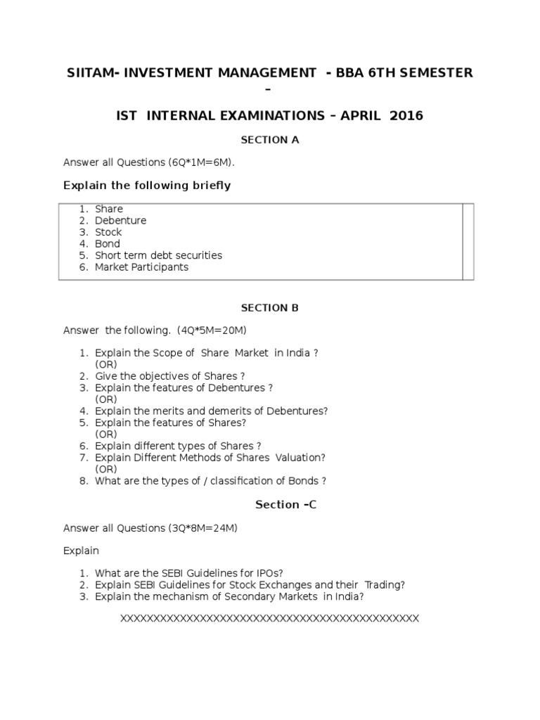 BBA Investment Management Exam 2016 | PDF | Business