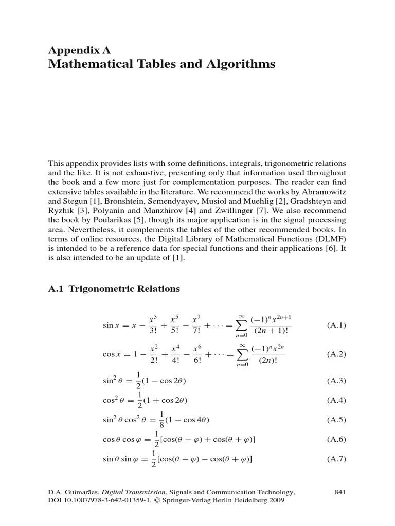 Mathematical Tables and Algorithms: Appendix A | PDF | Modulation ...