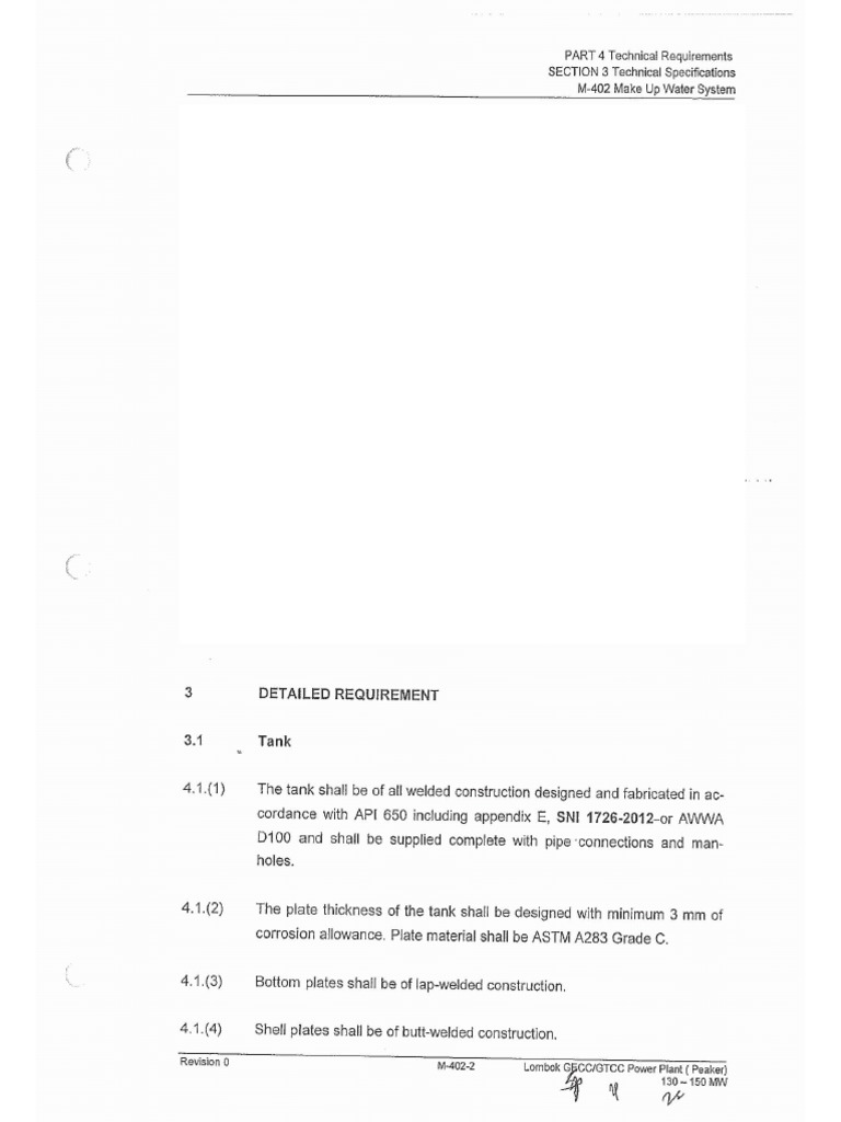 Technical Specification of Demineralized Water Tank | PDF