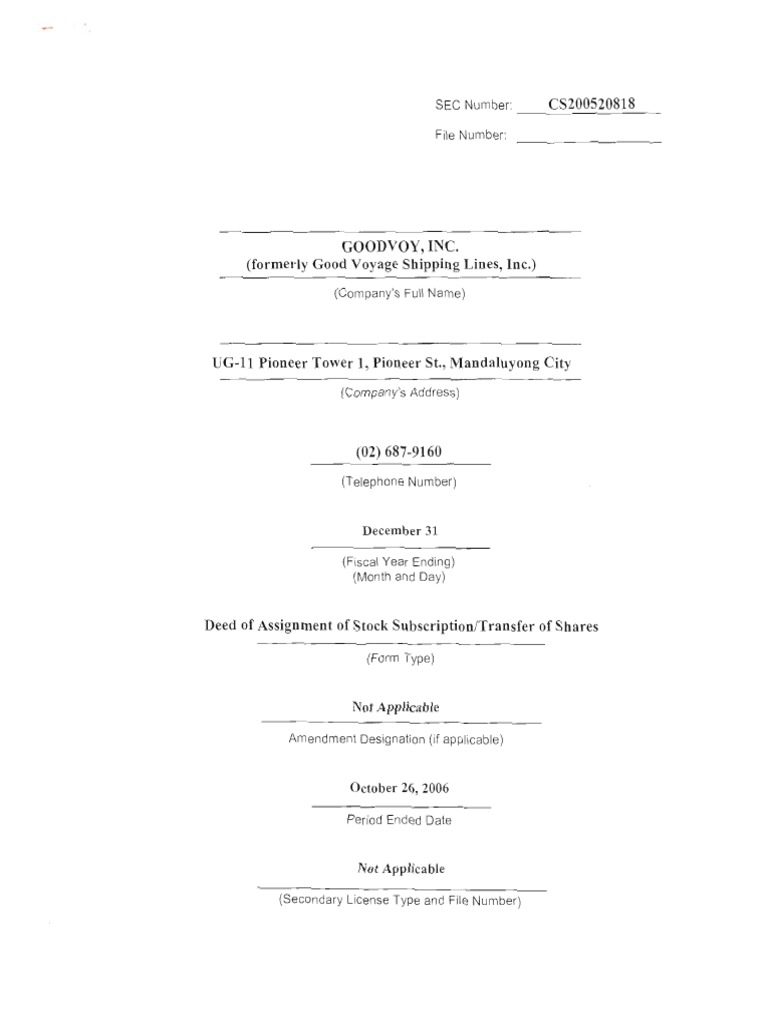 Sample Deed of Assignments | PDF | Assignment (Law) | Stocks