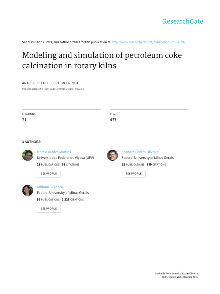 Modeling Simulation Petroleum Coke Calcination | PDF | Gases | Heat ...